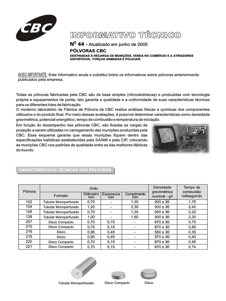 Tabela CBC 216 | PDF | Munição | Projéteis