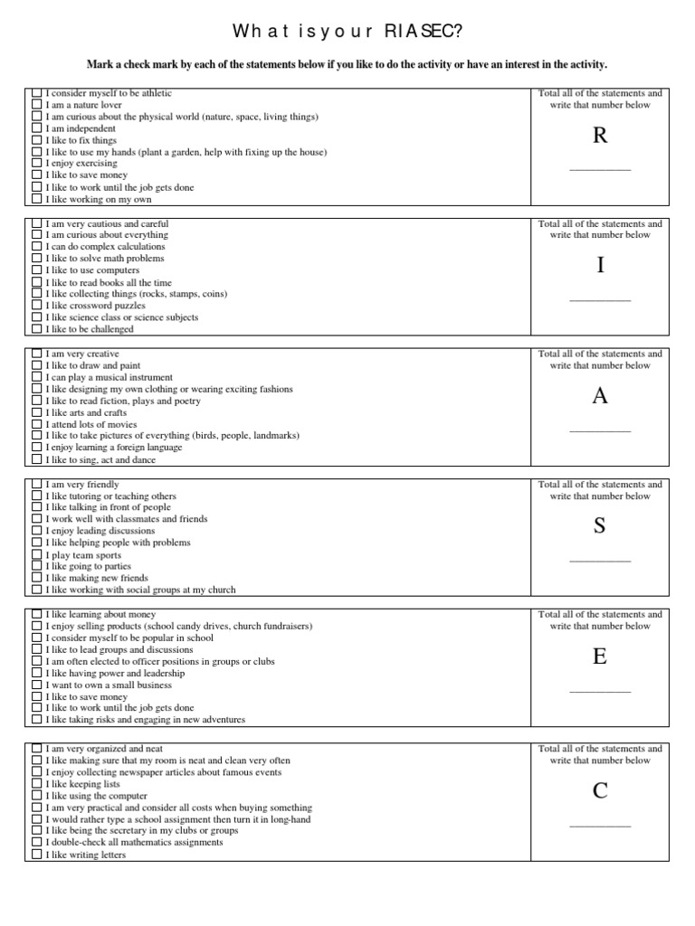 Riasec Test 1. The RIASEC Career Test.xlsx Instruction: Read Each