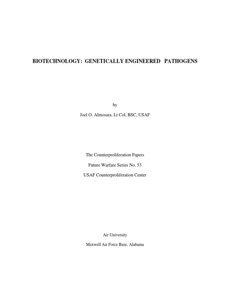 Genetically Engineered Pathogens As Weapons - Apps - Dtic.mil Dtic TR ...