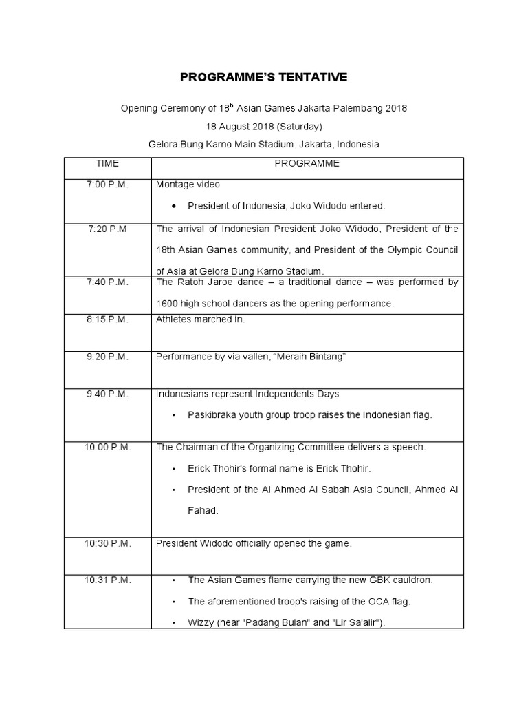 Tentative & Flow Ceremony | PDF | Olympic Games | Sports Competitions