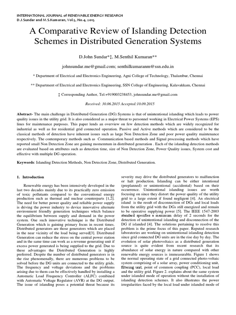 A Comparative Review Of Islanding Detection Pdf Power Inverter