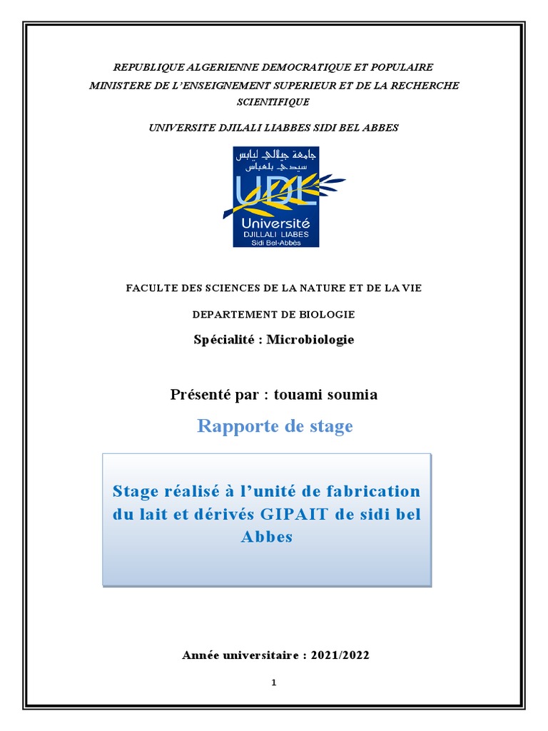 Rapport de Stage en Microbiologie Laitière | PDF | Fromage | Produits laitiers