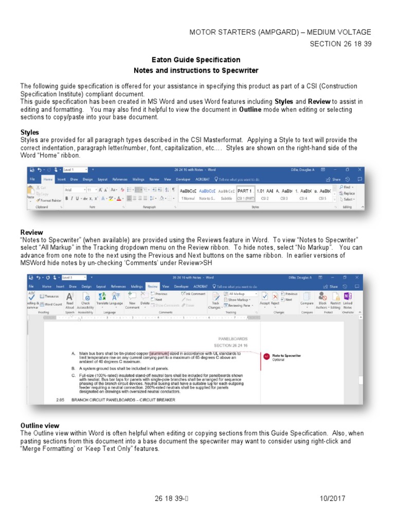 Eaton Guide Specification Notes and Instructions To Specwriter | PDF ...