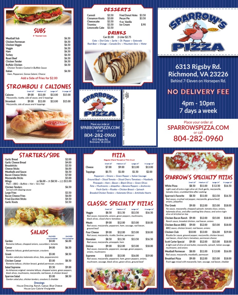Sparrows Menu 1 | PDF | Salad | Pizza