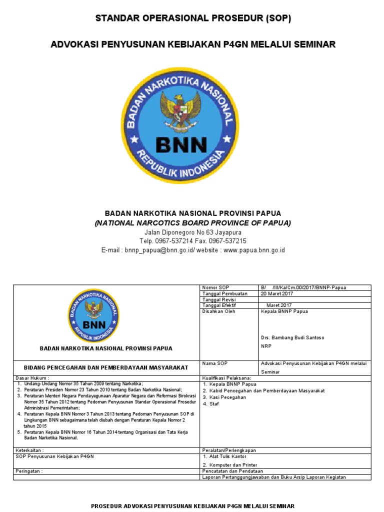 Sop BP BNN Provinsi Papua | PDF