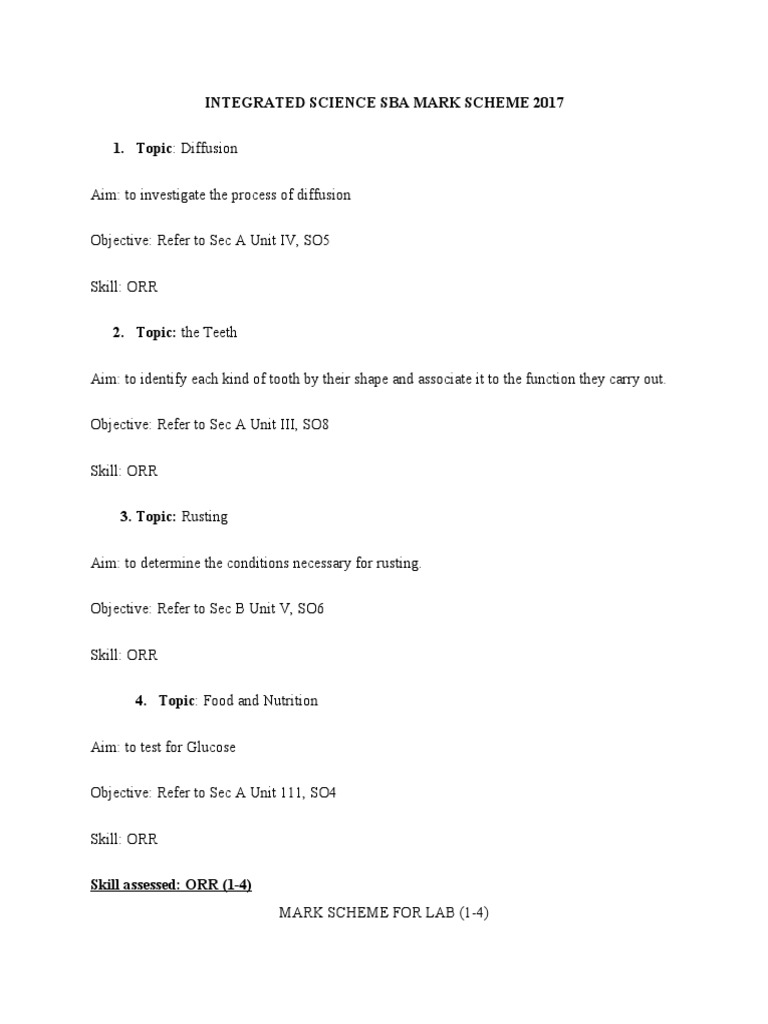 Sba Mark Schemes | PDF | Photosynthesis | Chlorophyll