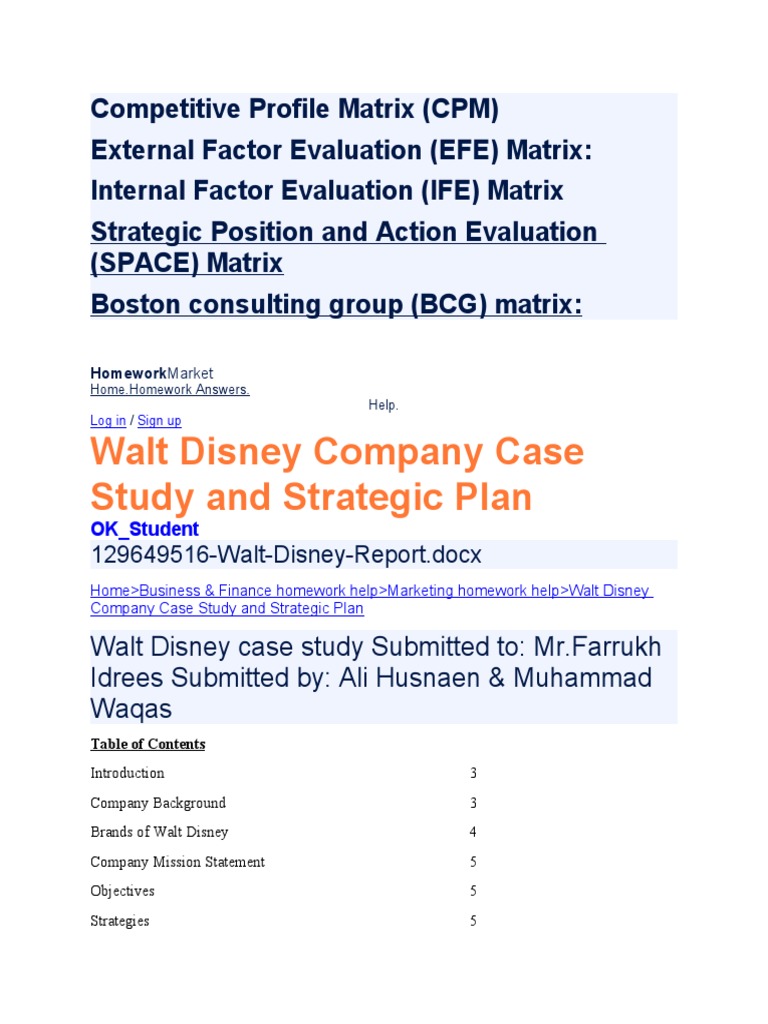 Walt Disney Company Case Study and Strategic Plan | PDF | The Walt ...