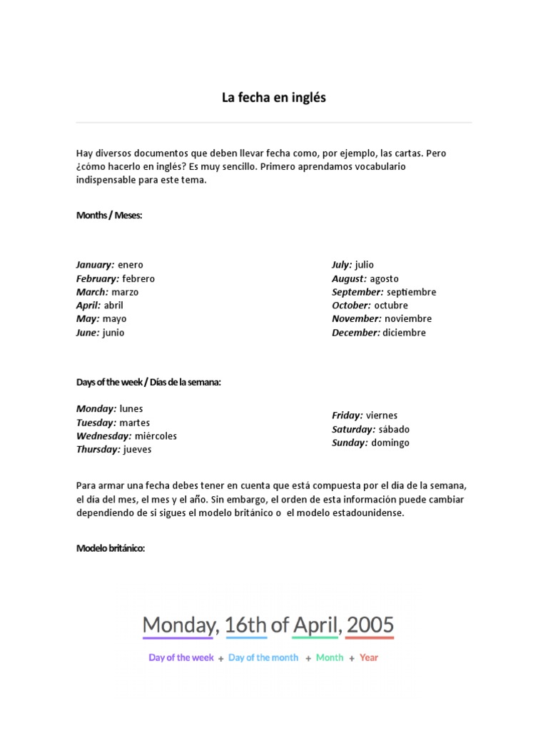 La Fecha en Inglés | PDF | Día festivo | Entretenimiento (general)