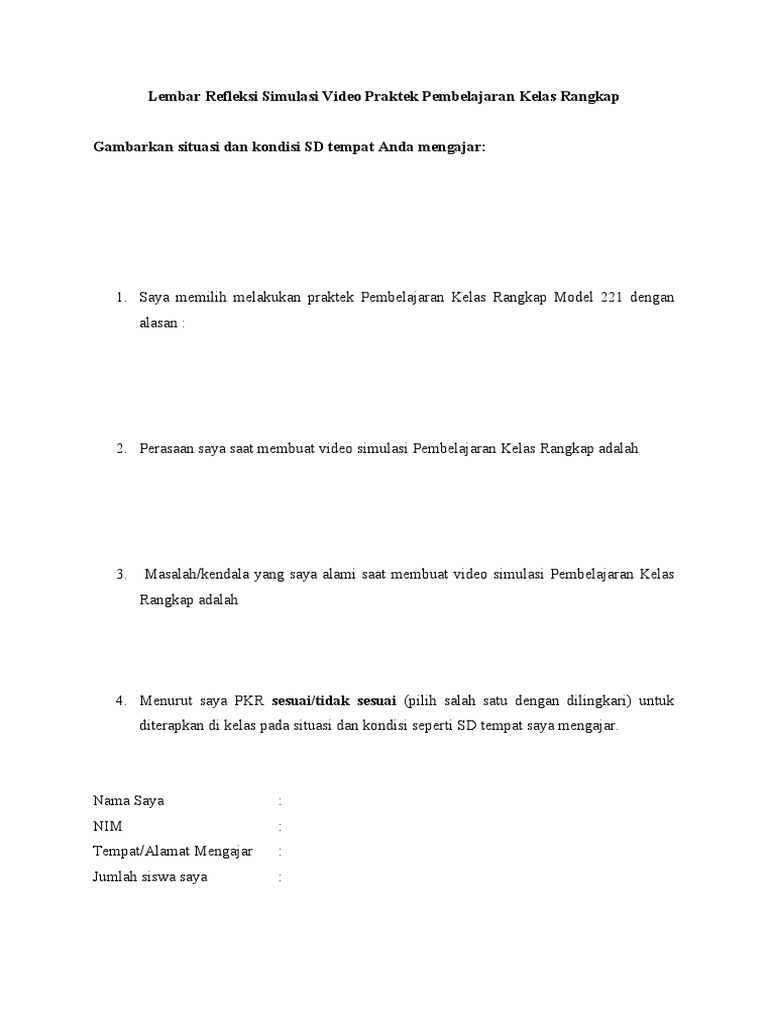 Lembar Refleksi Simulasi PKR | PDF