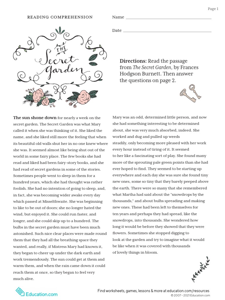 Reading Comprehension: Directions: Read The Passage | PDF | The Secret ...