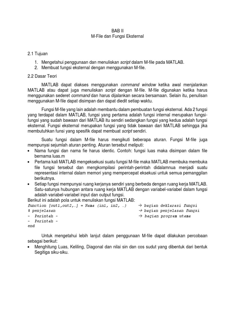 Bab 2 M-File Dan Fungsi Eksternal | PDF