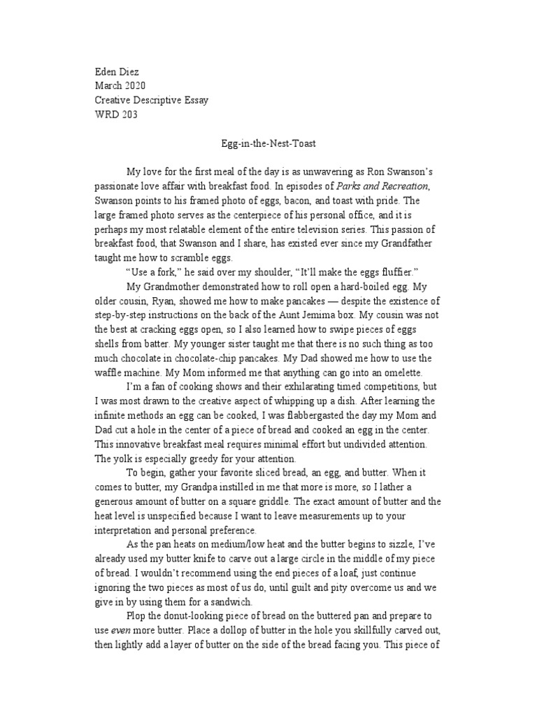 Descriptive Essay | PDF | Toast | Egg As Food
