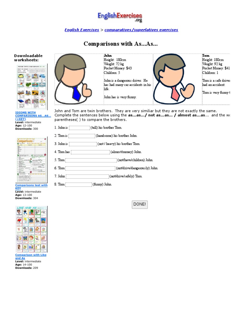English Exercises - Comparisons With As... As.. | PDF | Grammar ...