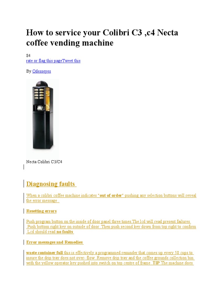 How To Service Your Colibri C3, C4 Necta Coffee Vending Machine | PDF ...