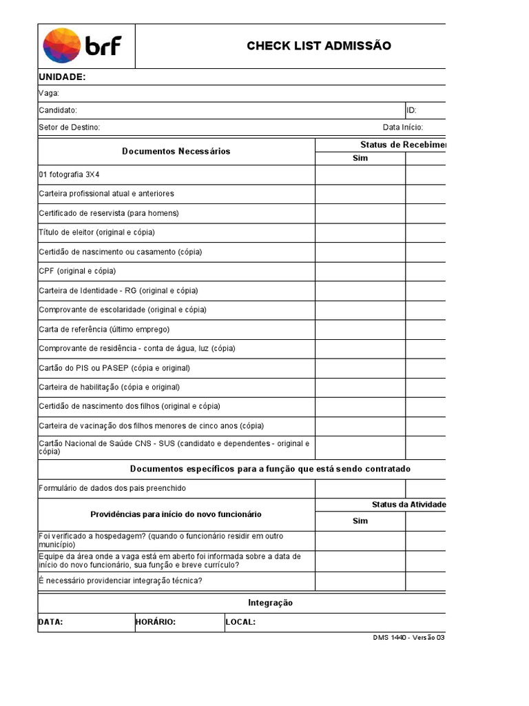 1440 - Check List Admissao Administrativo | PDF