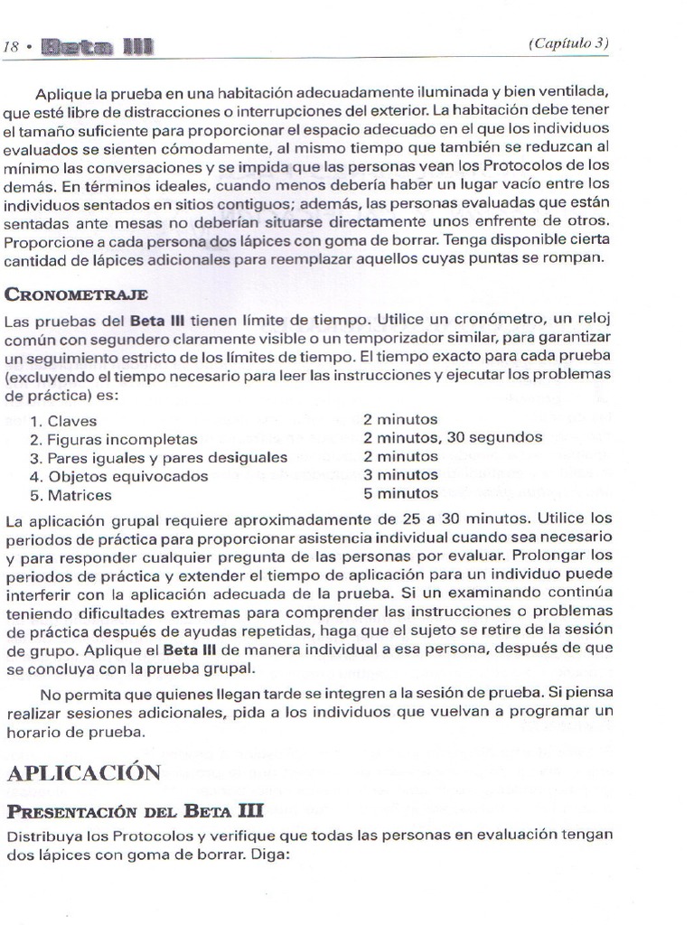 BETA III (Instrucciones y Calificación) | PDF