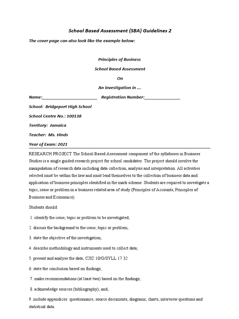 School Based Assessment (SBA) Guidelines 2 | PDF | Data | Analysis