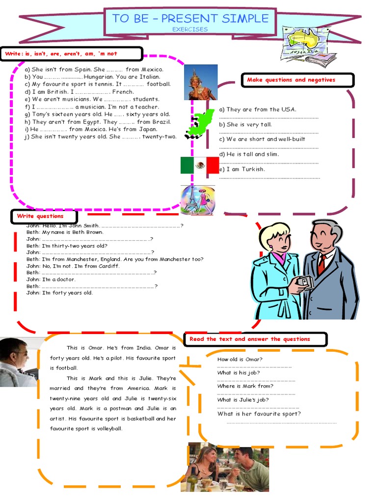 2 Exercises With To Be Worksheet | PDF