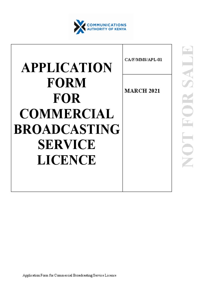 Application Form FOR Commercial Broadcasting Service Licence | PDF ...