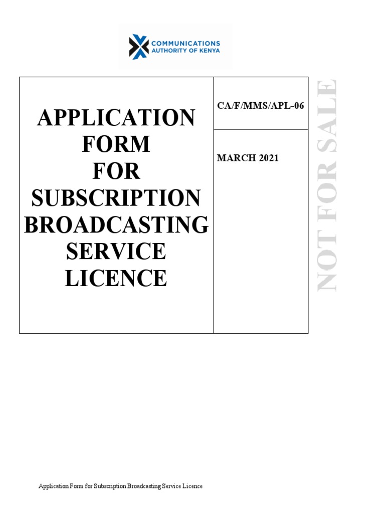 Application Form FOR Subscription Broadcasting Service Licence ...