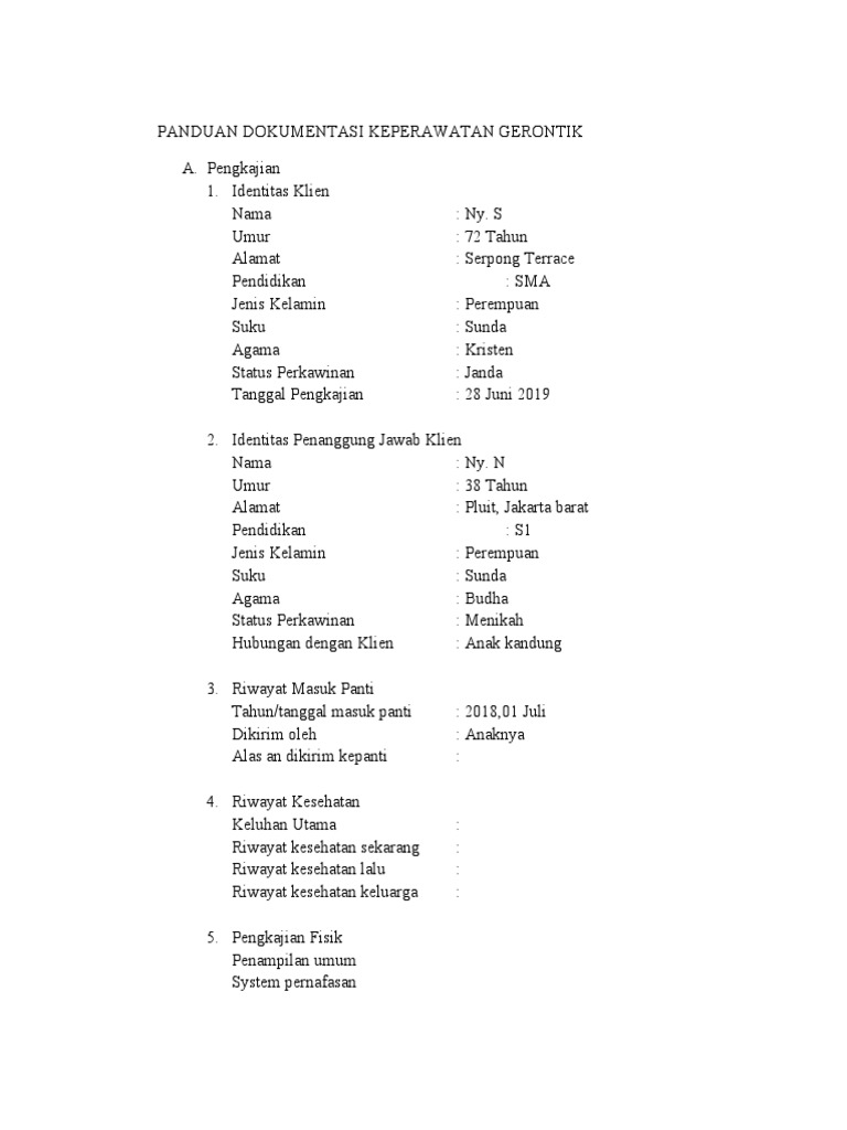 Panduan Dokumentasi Keperawatan Gerontik | PDF