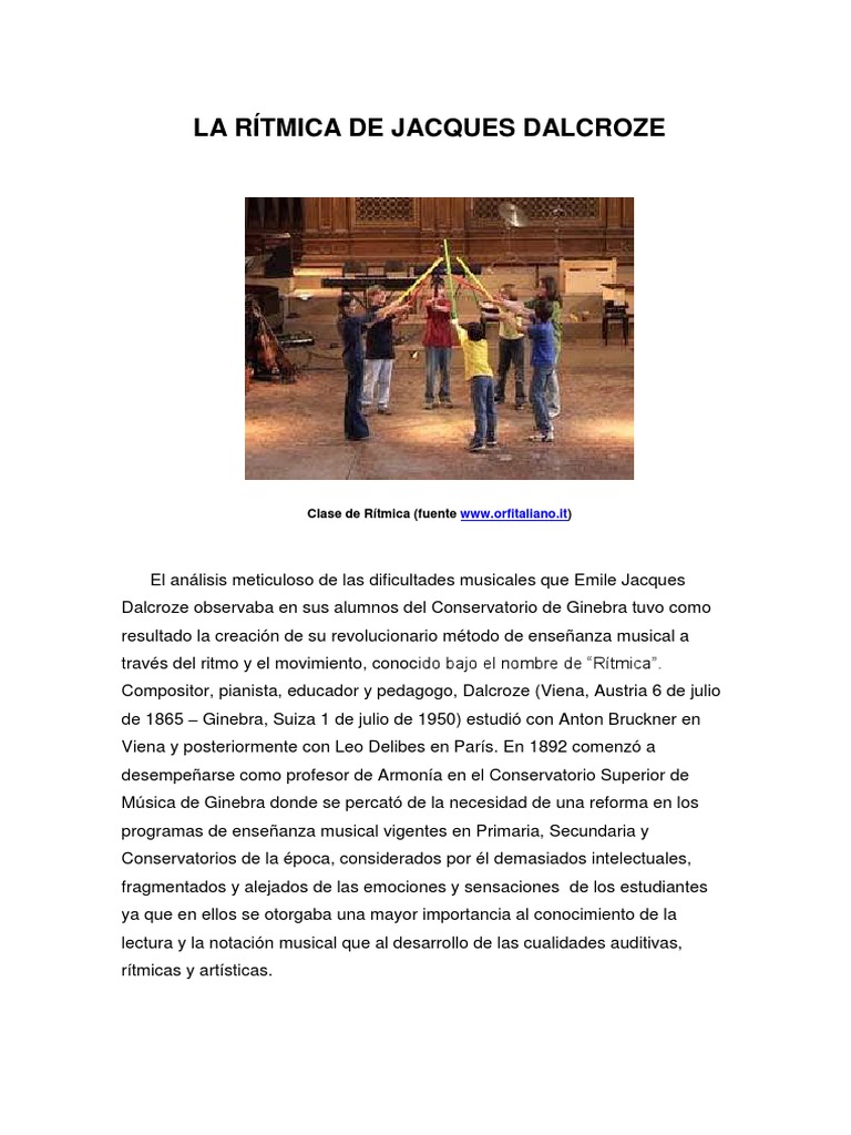LA RÍTMICA DE JACQUES DALCROZE 1 | PDF | Ritmo | Cognición