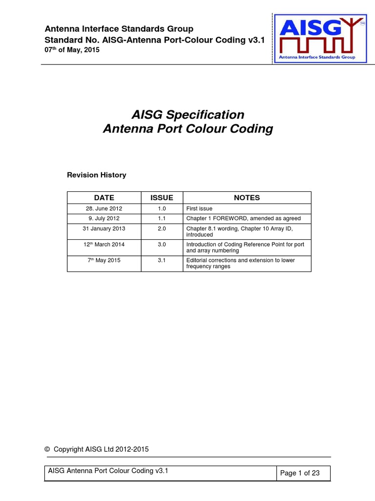 AISG Antenna Port Color Coding v3.1 | Download Free PDF | Information ...