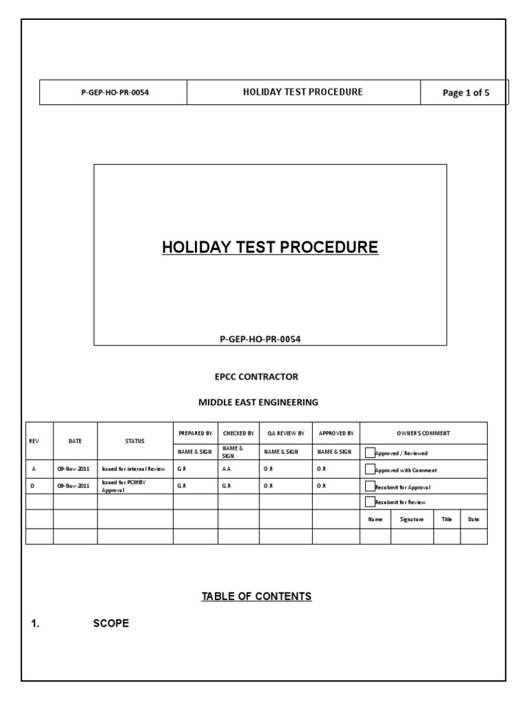 Holiday Test Procedure for Pipelines | PDF | Quality Assurance | Paint