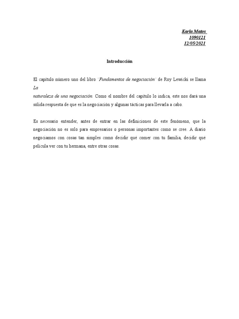 Practica #1 - Karla Matos - 1090121 | PDF | Negociación | La naturaleza ...