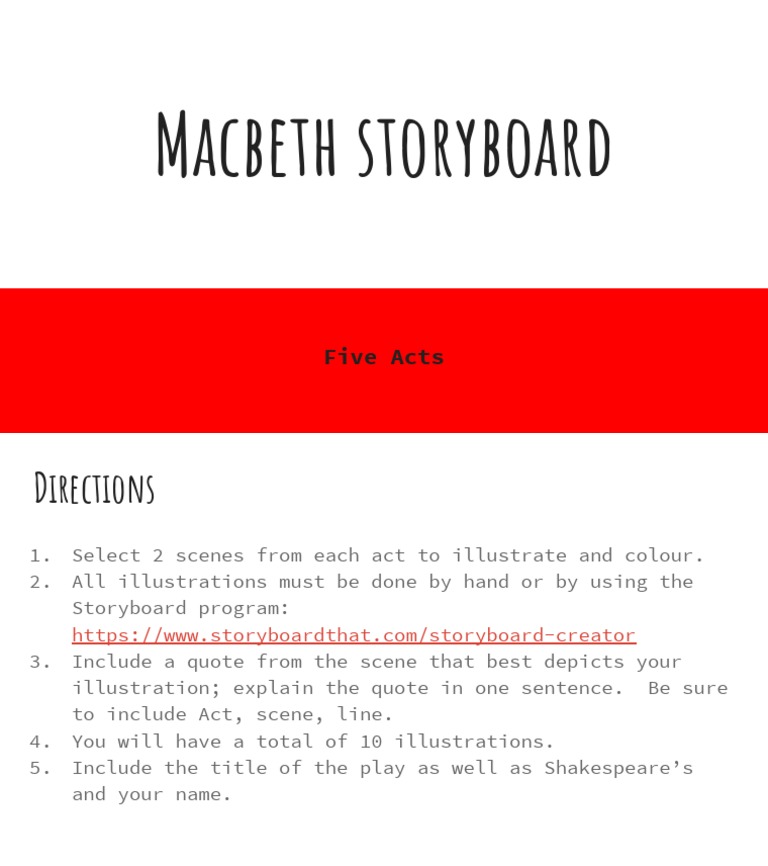 Macbeth Storyboard: Five Acts | PDF