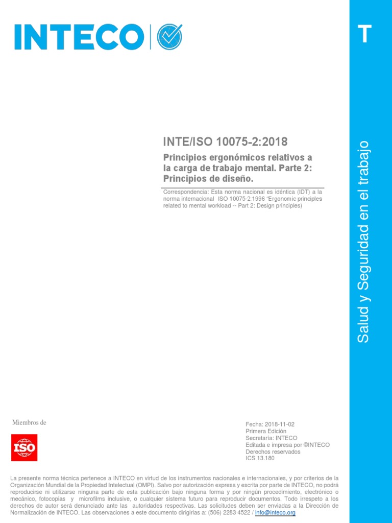 Inte Iso 10075-2 2018 | PDF | Factores humanos y ergonomía | Diseño
