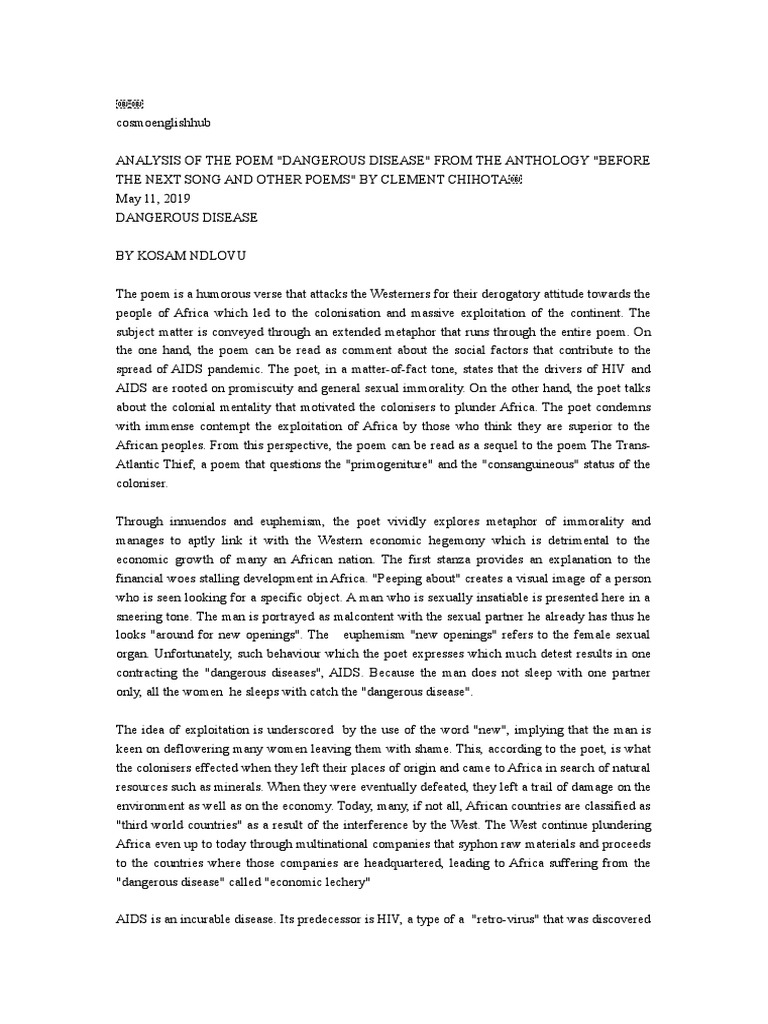 Dangerous Disease | Download Free PDF | Hiv/Aids | Poetry