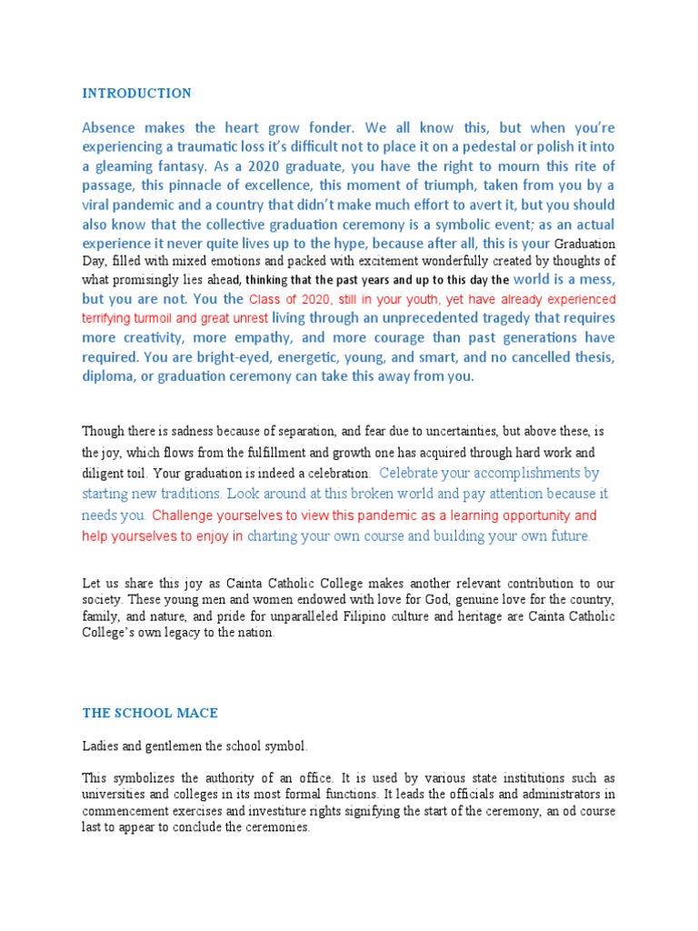 A Virtual Celebration of Achievement: Emcee Script for Cainta Catholic ...