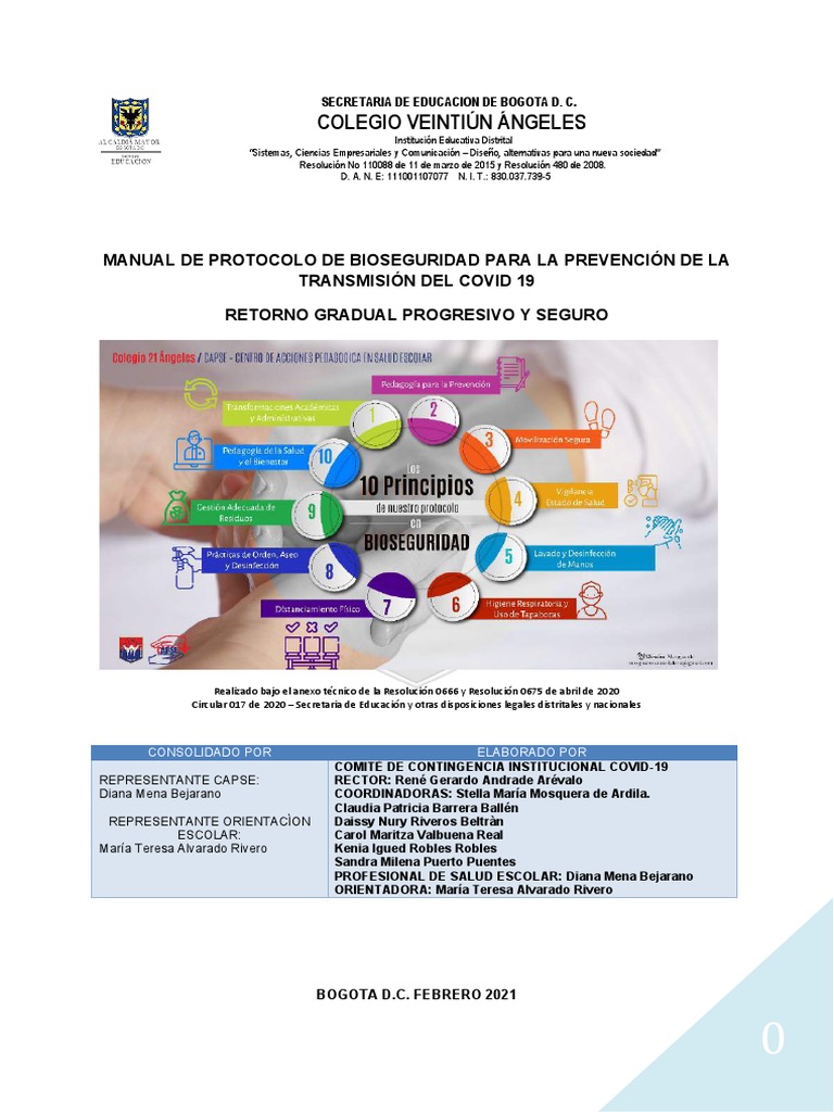 Manual de Protocolo de Bio-Seguridad Colegio Veintiún Ángeles | PDF | Microorganismo ...