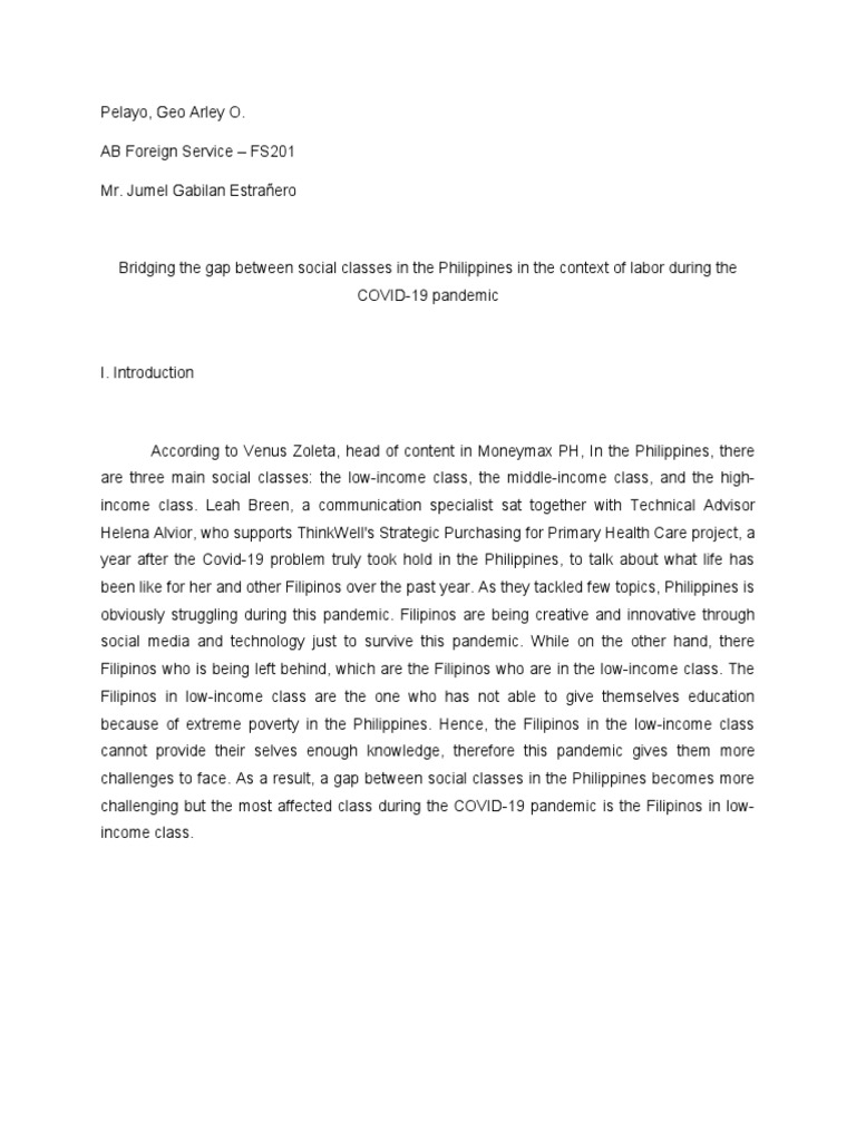 Pelayo, Geo Arley O., AB Foreign Service, FS201, Mr. Jumel Gabilan Estrañero | PDF | Philippines ...