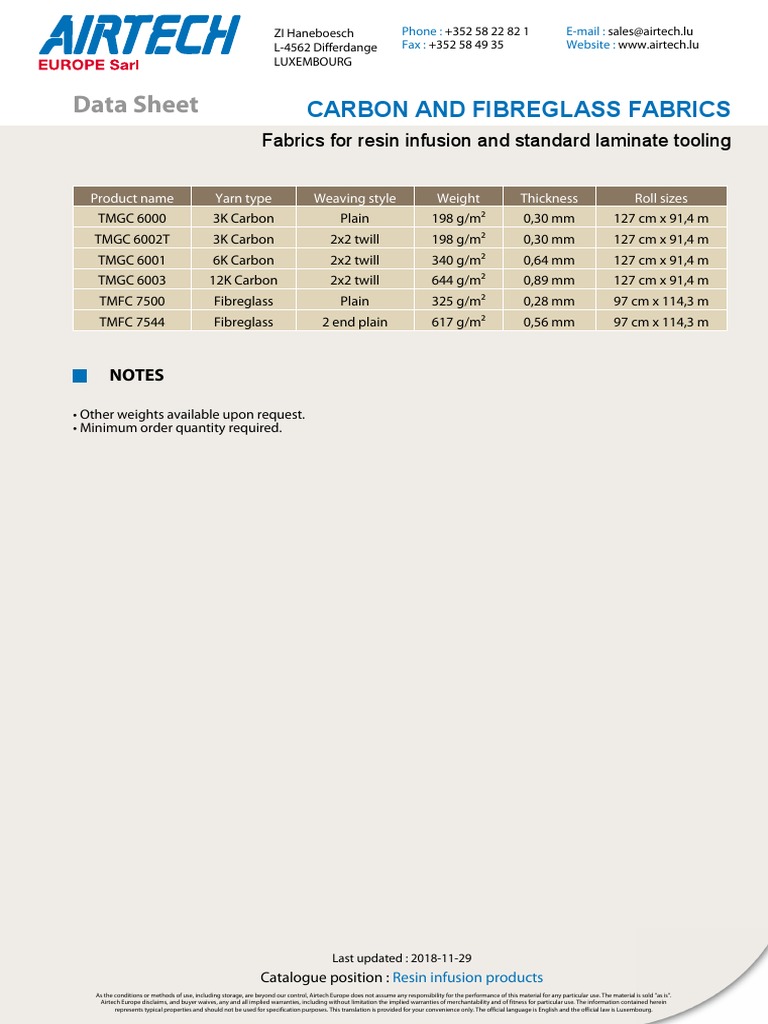 Data Sheet: Carbon and Fibreglass Fabrics | PDF | Implied Warranty ...