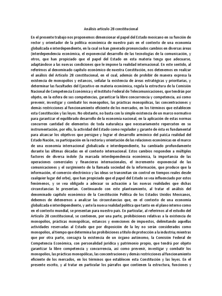Análisis Articulo 28 Constitucional | PDF | Monopolio | Estado (política)