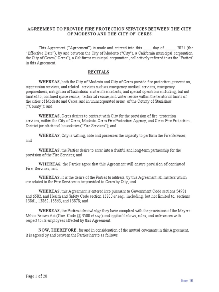 Proposed Ceres-Modesto Fire Contract | PDF | Indemnity | Liability ...