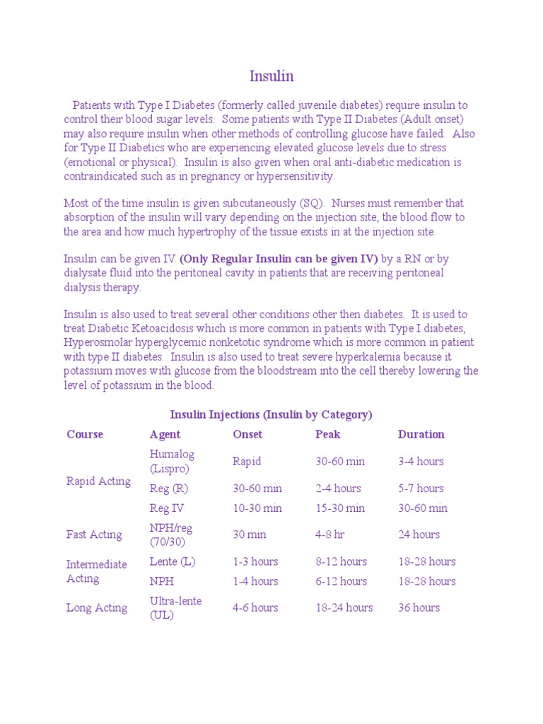 Types of insulin, administration methods, mixing instructions | PDF ...