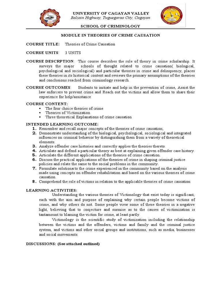 Criminology: Crime Causation Theories | PDF | Criminology | Victimology