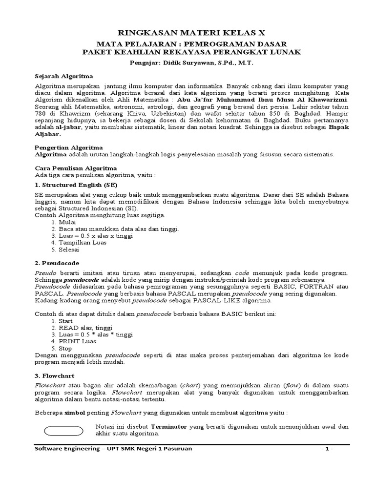 Ringkasan Materi Pemrograman Dasar | PDF | Metode & Bahan Ajar | Komputer