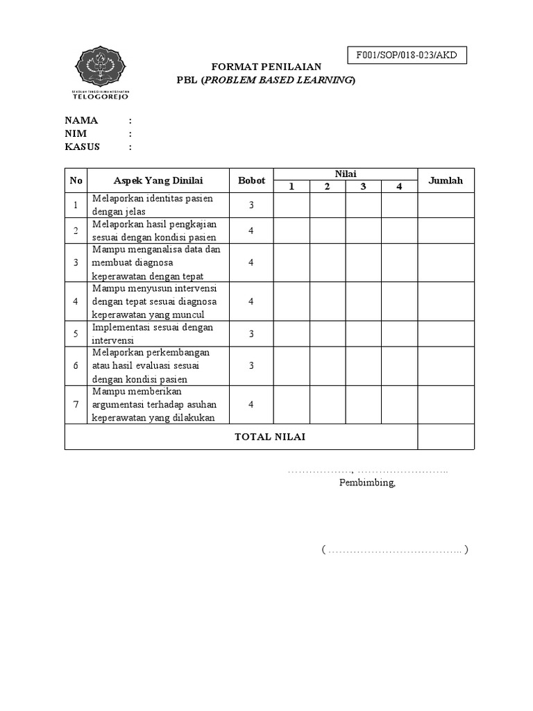 Format Penilaian Tutorial (PBL) Klinik | PDF