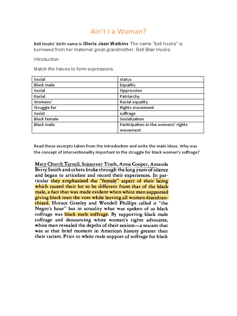 Aint I A Woman - Bell Hooks and Sojourner Truth | Download Free PDF ...