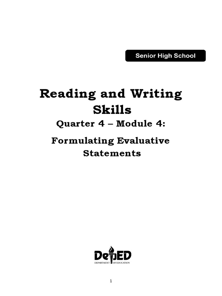 Reading and Writing Skills: Quarter 4 - Module 4: Formulating Evaluative Statements | PDF ...