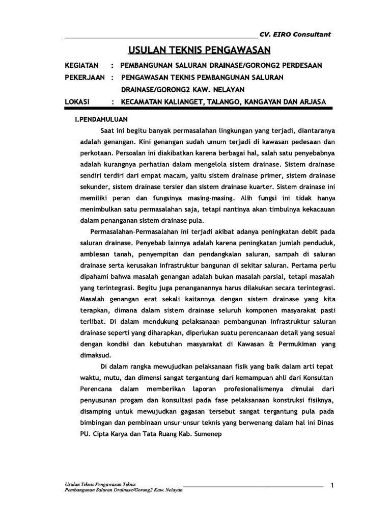 Usulan Teknis Pengawasan Gorong Gorong | PDF