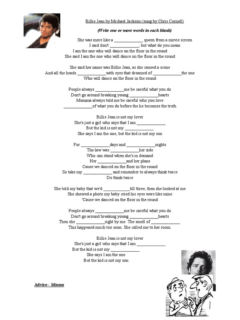 Billie Jean and Idioms - SONG ESL | PDF