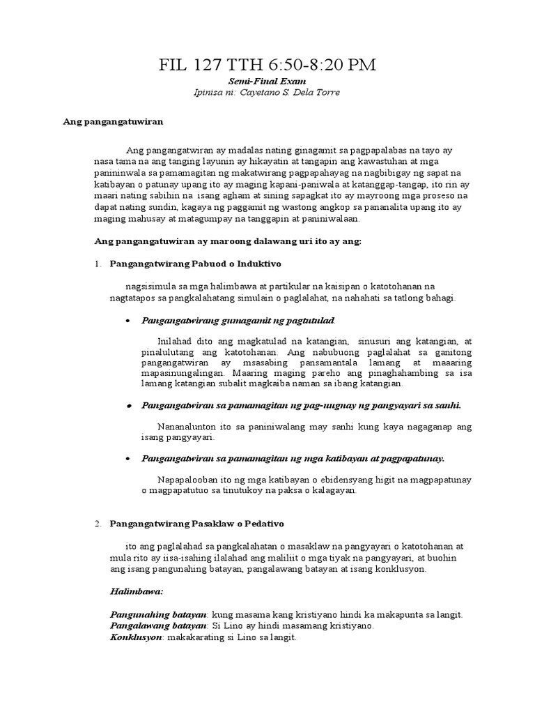 FIL 127 Semi-Final Exam | PDF