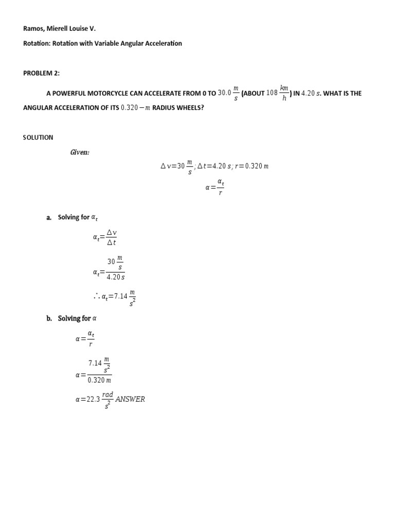 Ramos, Mierell - L5 - Rotation (Rotation With Variable Angular Acceleration) | PDF