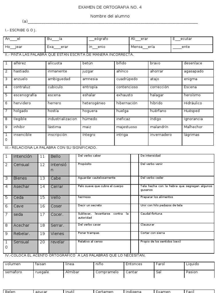Examen de Ortografia No 4 | Naturaleza | Prueba gratuita de 30 días ...