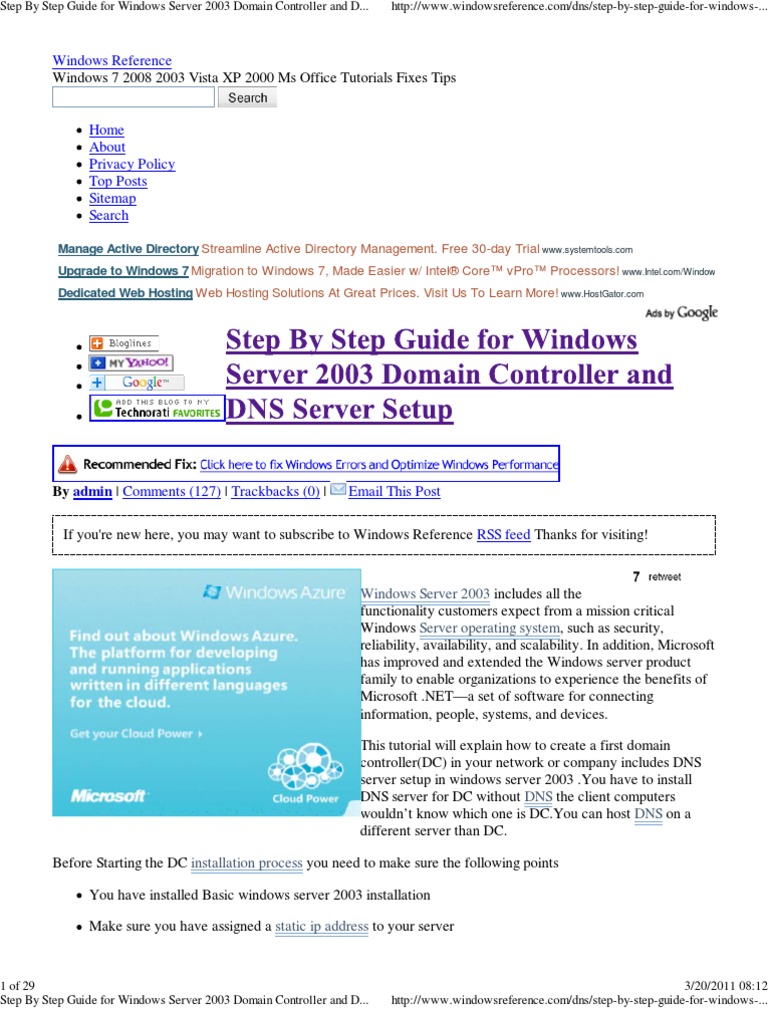 Step by Step Guide For Windows Server 2003 Domain Controller and DNS ...